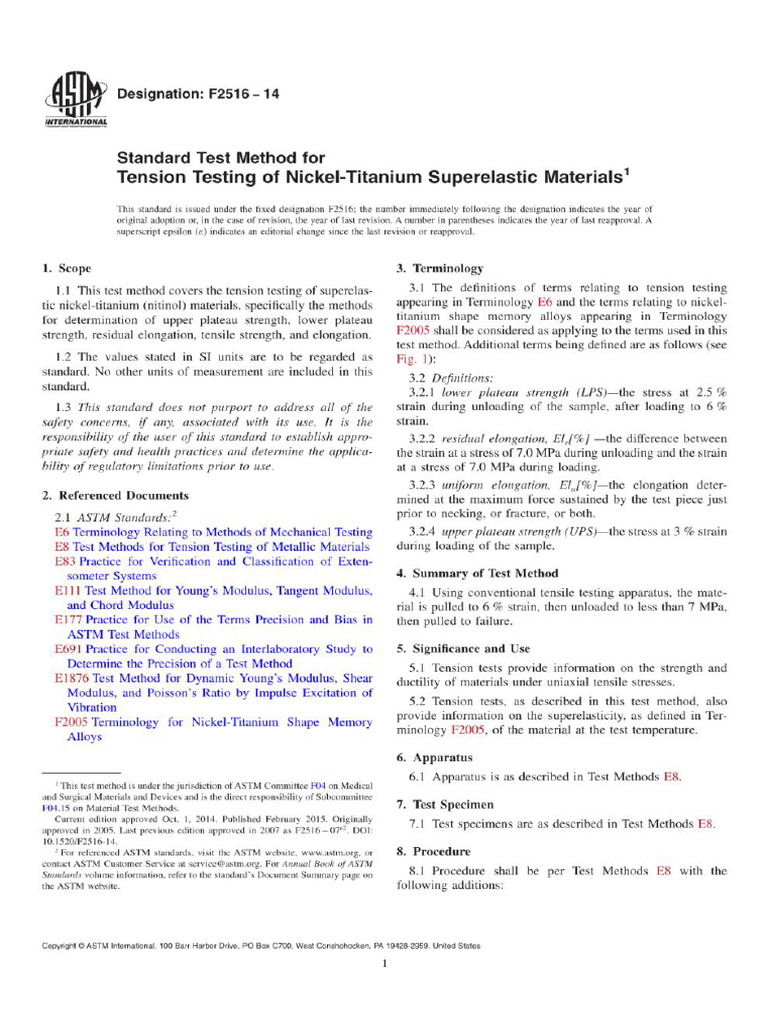 ASTM F2516-14 2014 Standard Test Method For Tension Testing | PDF
