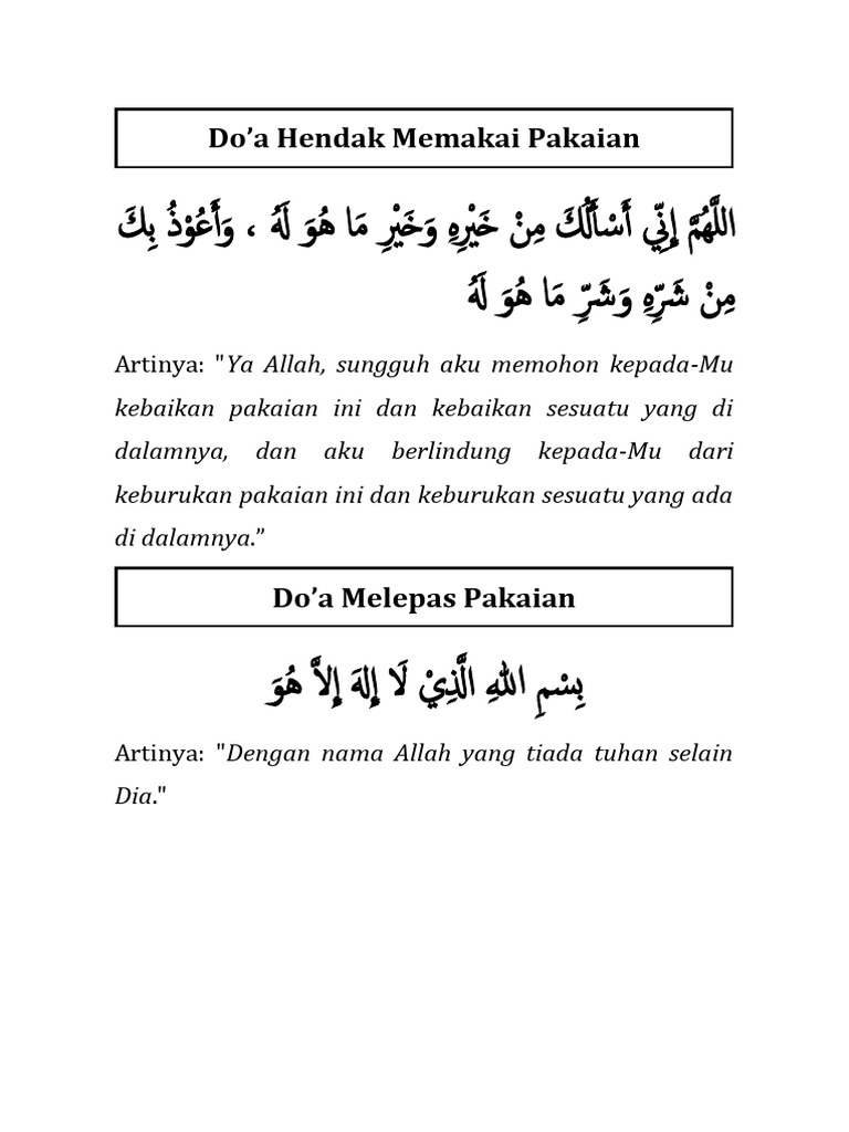 Doa Berpakaian & Doa Melepas Pakaian | PDF