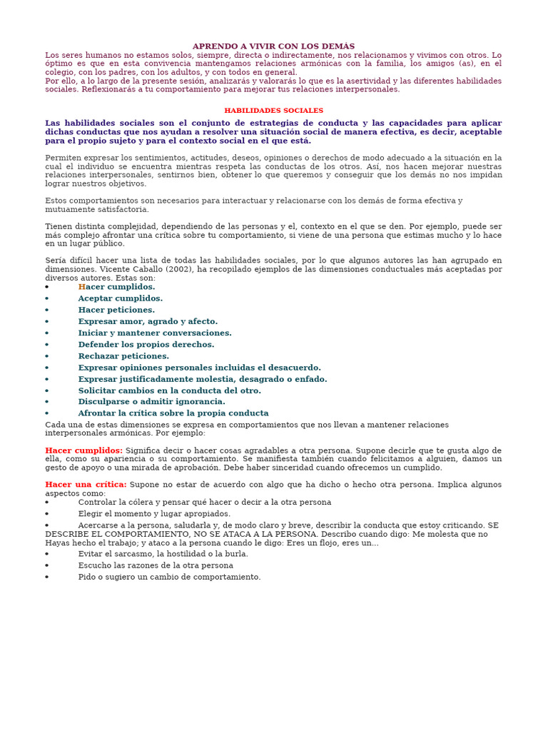 Aprendo A Convivir Con Los Demas | PDF | Las emociones | Comportamiento