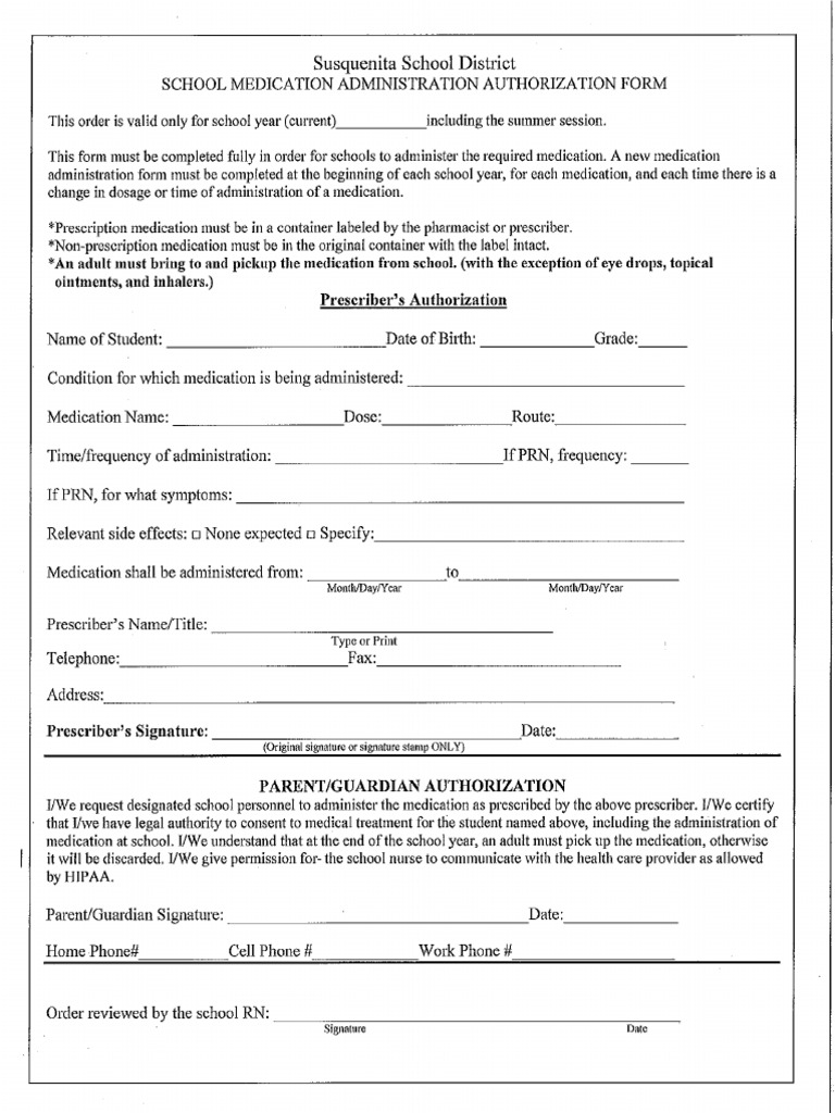 Medication Authorization Form | PDF
