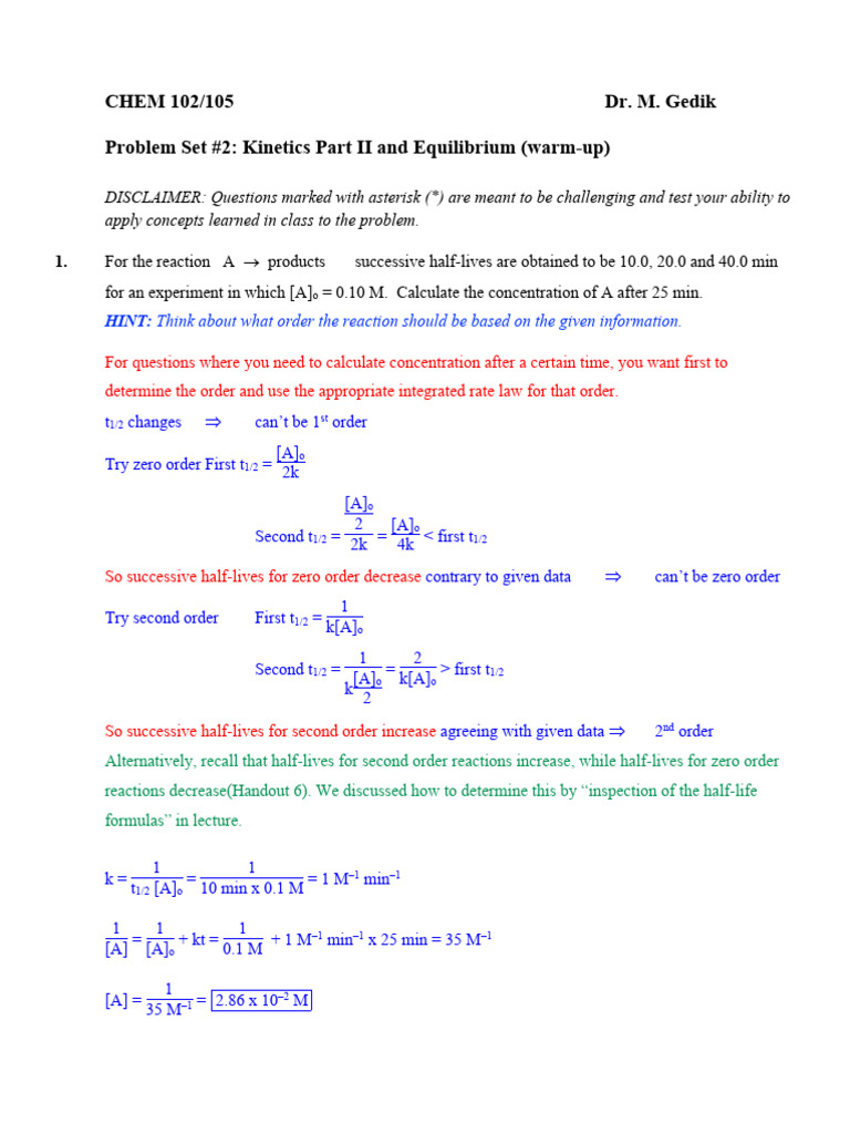 Solutions To Problem Set 2 | PDF | Reaction Rate Constant | Physical ...