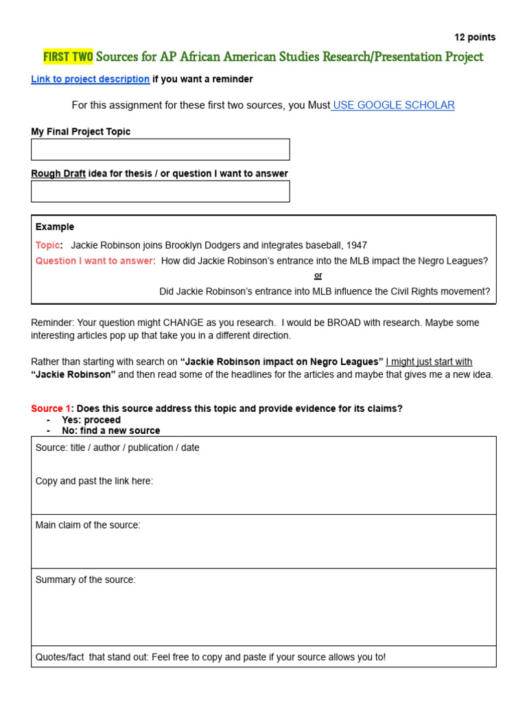 Sources For AP African American Studies Reserach - Presentation Project ...
