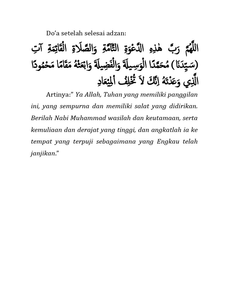 Doa Setelah Adzan Lengkap dan Artinya | PDF