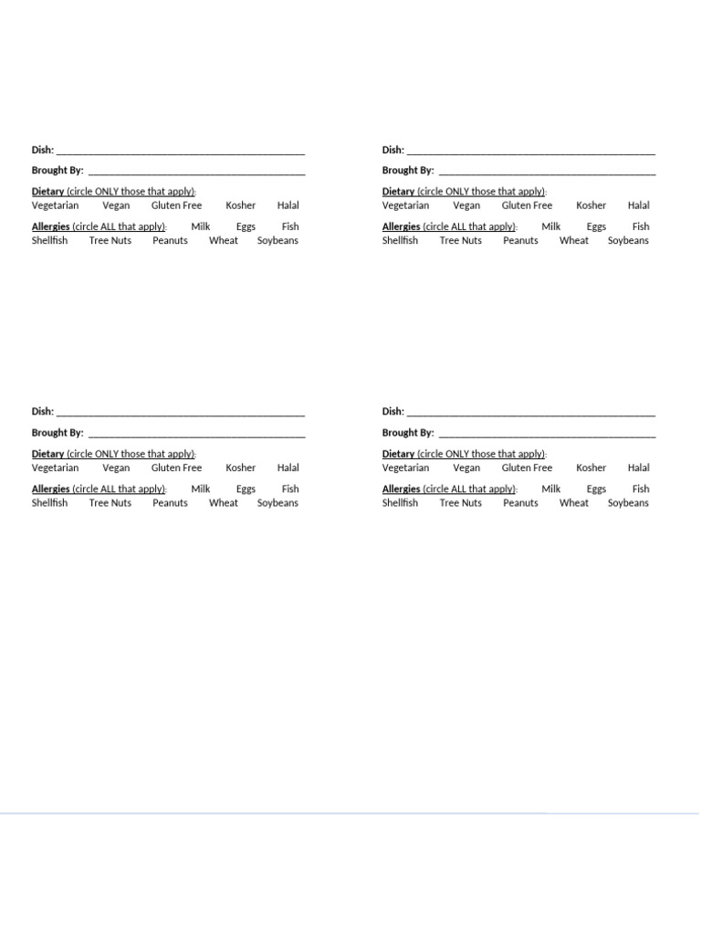 Dietary and Allergy Information Form | PDF