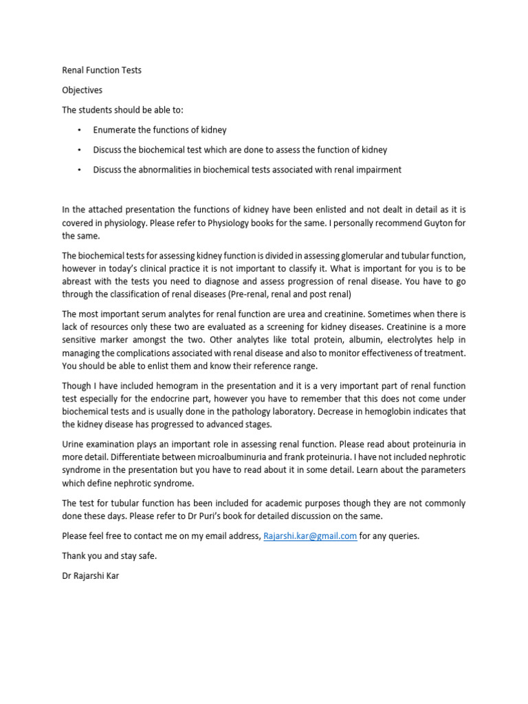 Rena Function Tests | PDF