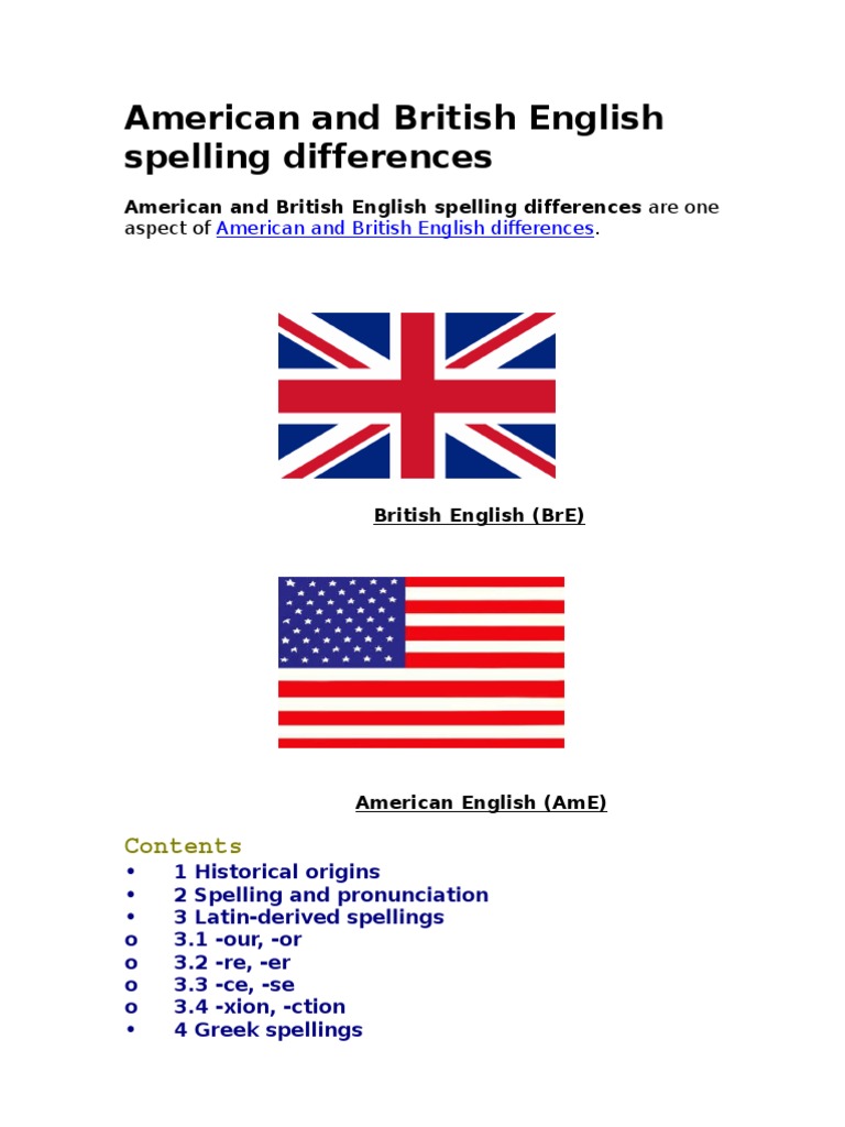 American vs British English Spelling Differences | PDF | Linguistics ...