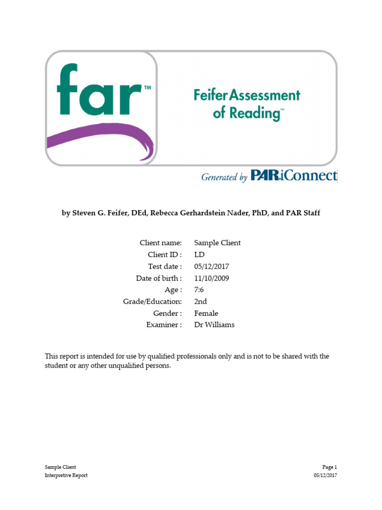Second Grade Reading Assessment Report | PDF | Psycholinguistics ...