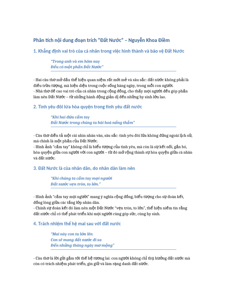 Phan Tich Noi Dung Bai Tho Dat Nuoc | PDF