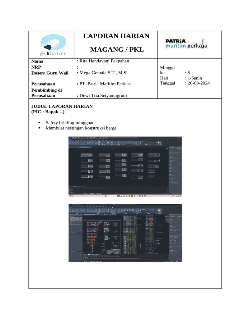No. FO.8.4.3.1-Logbook-Magang Industri-Week 5 Agustus 2024 | PDF