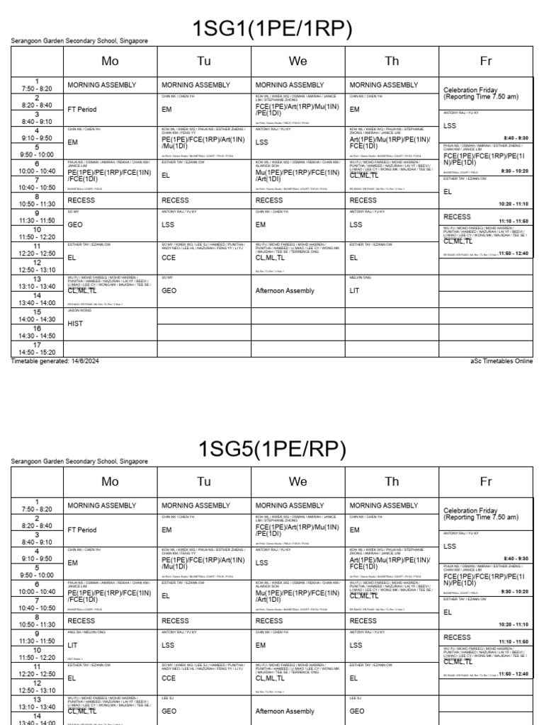 HTTPSWWW - Sgs.moe - Edu.sgfiles2024 Sem 2 Class Timetables PDF | PDF
