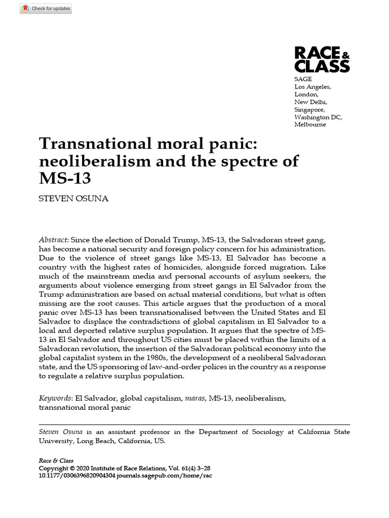 Steven Osuna, "Transnational Moral Panic: Neoliberalism and The Spectre ...