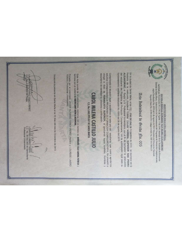 Acta Normalista Superior Carol Milena Castillo Julio PDF | PDF