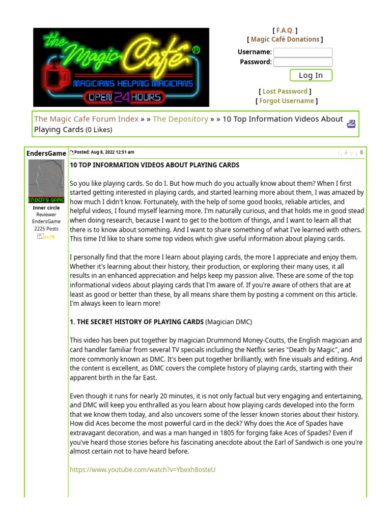 The Magic Cafe Forums - 10 Top Information Videos About Playing Cards ...