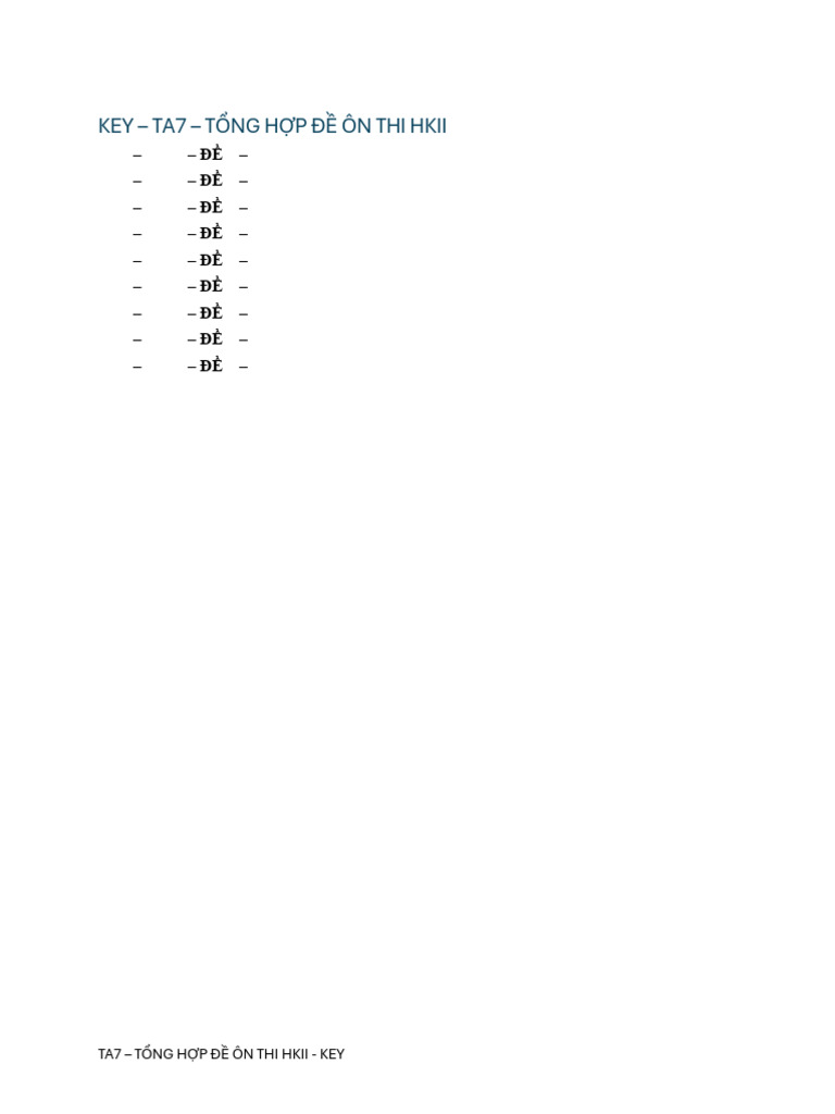 Key-Ta7 Tông Hợp Đề Ôn Thi Hkii | PDF