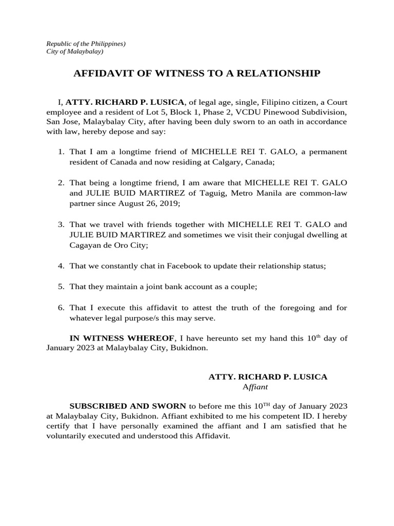 Affidavit of Witness to Relationship | PDF