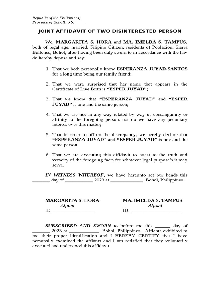 Joint Affidavit Confirming Identity Discrepancy | PDF