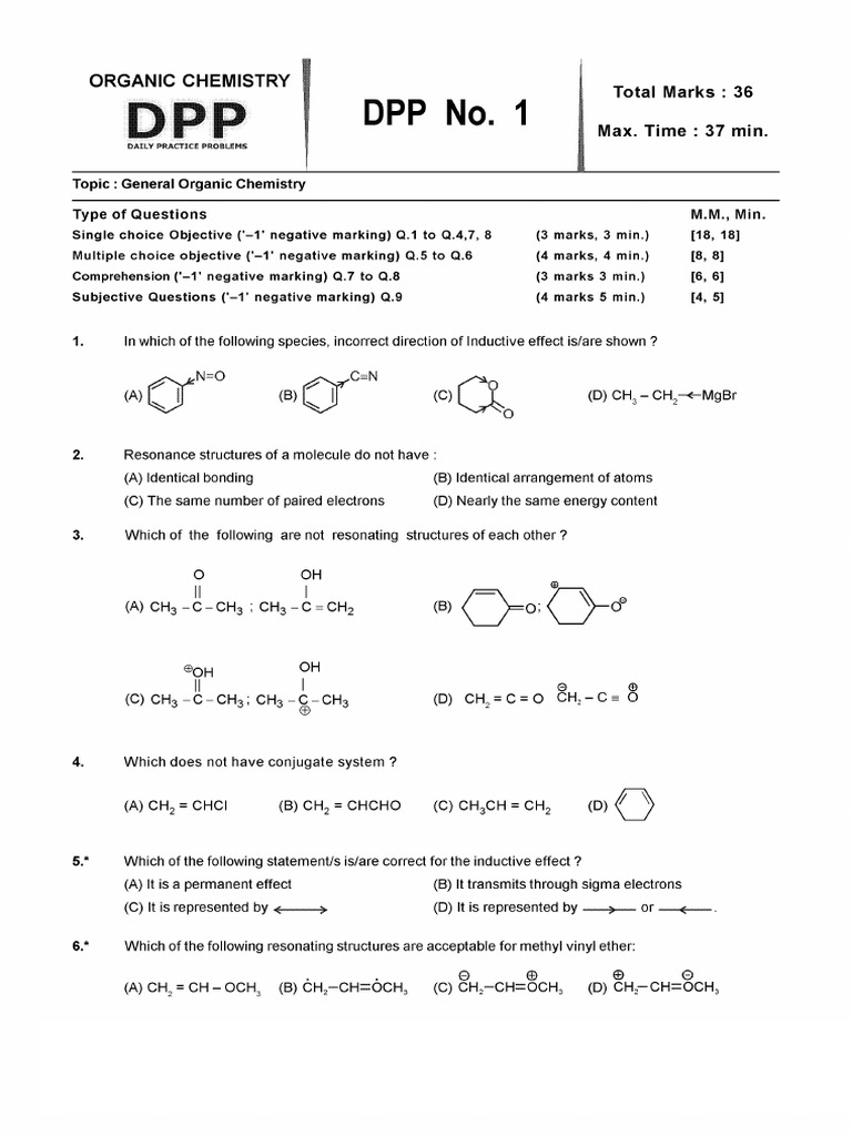 DPP No - 1 - General Organic Chemistry | PDF