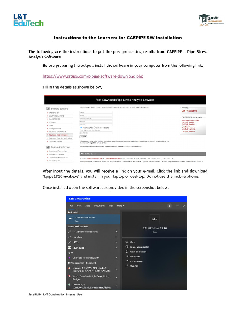 Instructions To Learners - CAEPIPE - SW | PDF