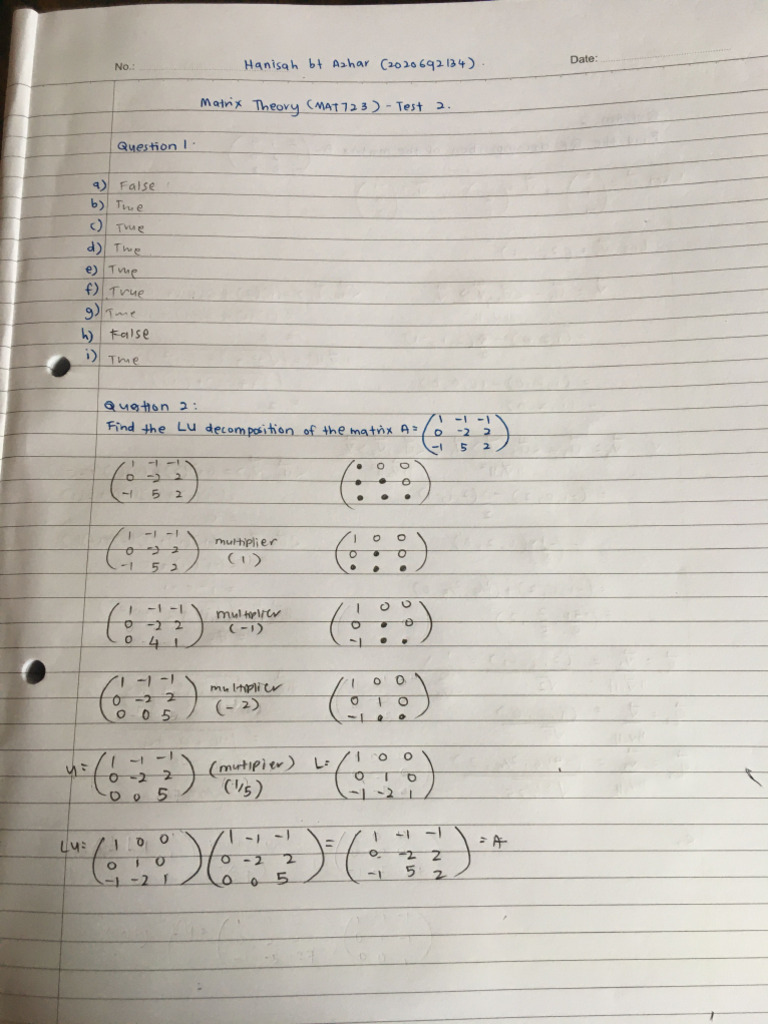 Test 2 Matrix Theory | PDF