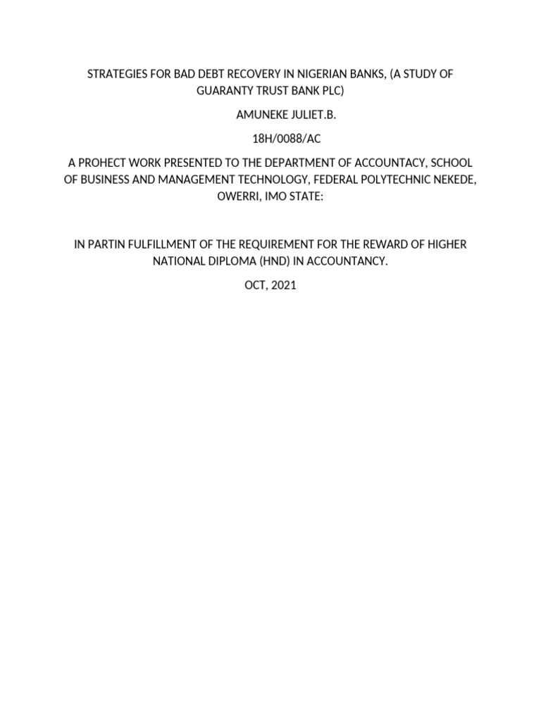 Strategies For Bad Debt Recovery in Nigerian Banks | PDF | Banks | Debt