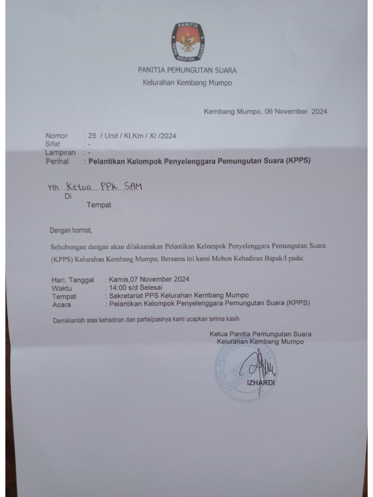 Undangan Pelantikan KPPS KB Mumpo | PDF