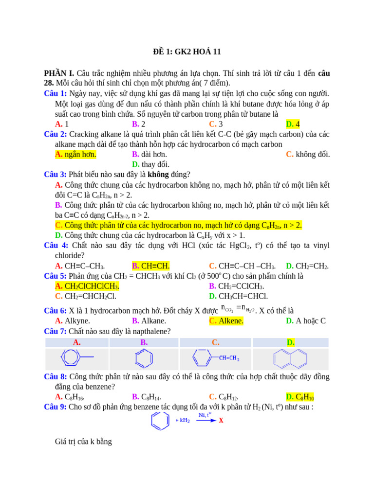 KIỂM TRA Giua hk2 Hoa 11 | PDF