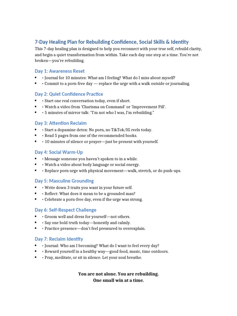 7-Day Healing Plan Rebuild Confidence | PDF