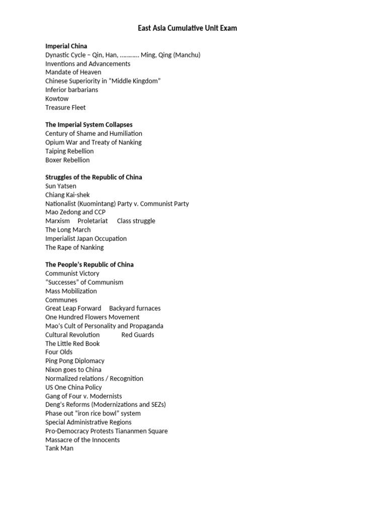 East Asia Unit Overview Honors 2025 | PDF | China | World Politics