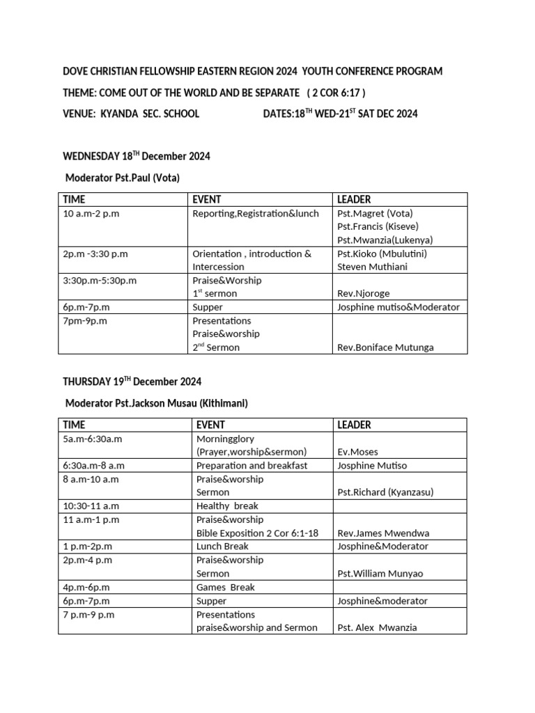 2024 Dove Youth Conference Program | PDF | Worship | Christian Worship ...
