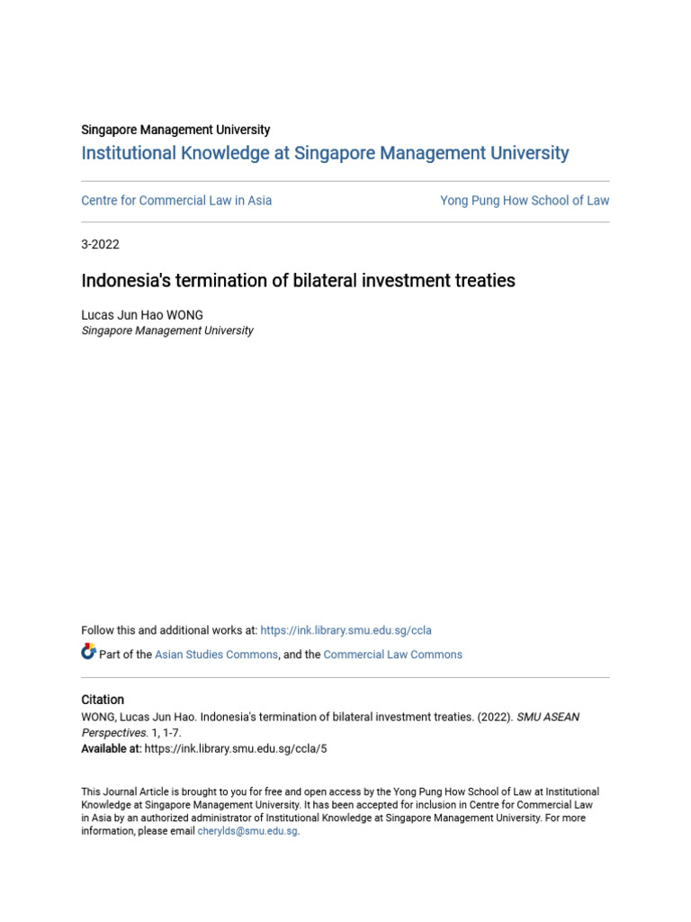 Indonesia's BIT Termination Impact Analysis | PDF | Trans Pacific ...