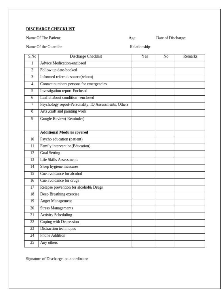 Discharge Checklist for Patients | PDF