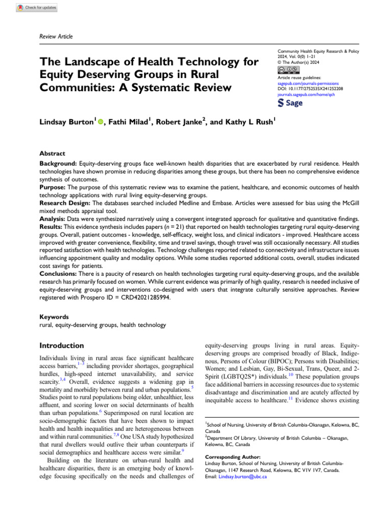 Health Tech for Rural Equity Groups | PDF | Systematic Review | Health ...