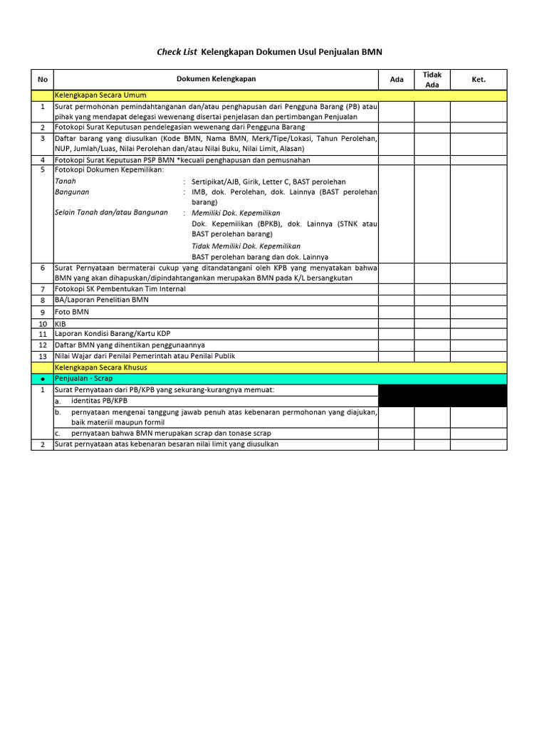 Checklist Penjualan Scrap | PDF