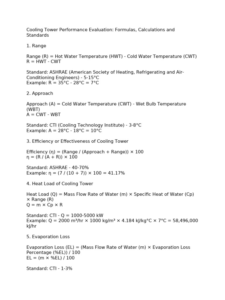 Cooling Tower Performance Evaluation Formulas, Calculations and ...