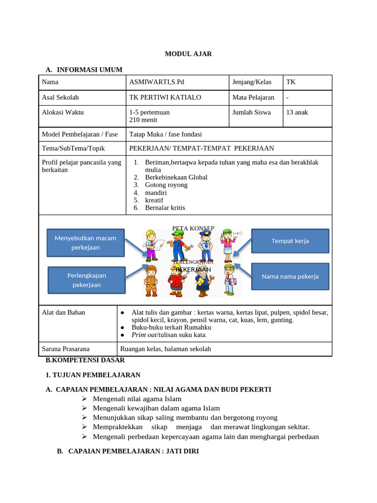 Modul Ajar Pekerjaan untuk TK | PDF