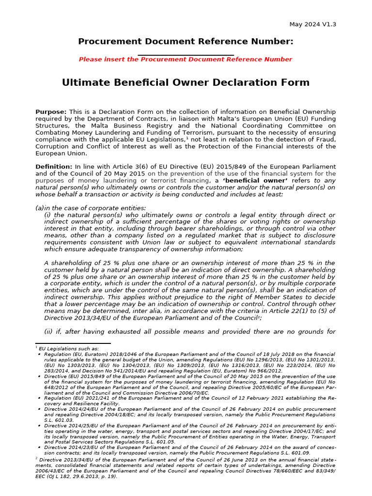 UBO Declaration Form - V1.3 - May 2024 | PDF | Business | Justice
