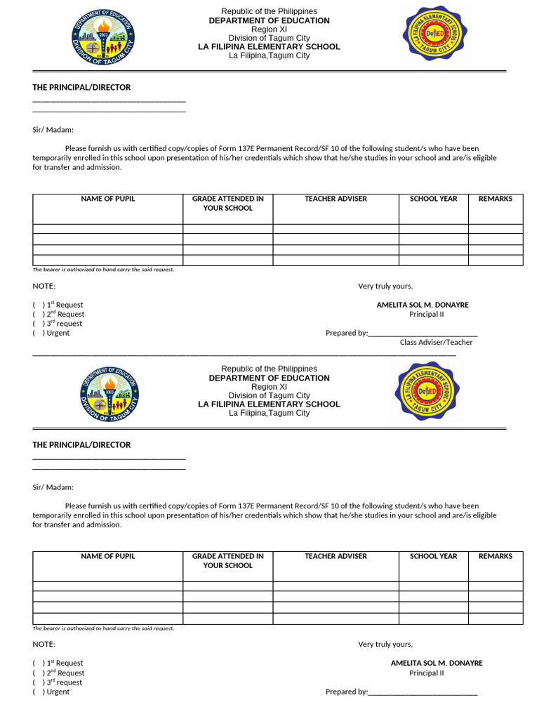 Form 137e Request Form 1 | PDF