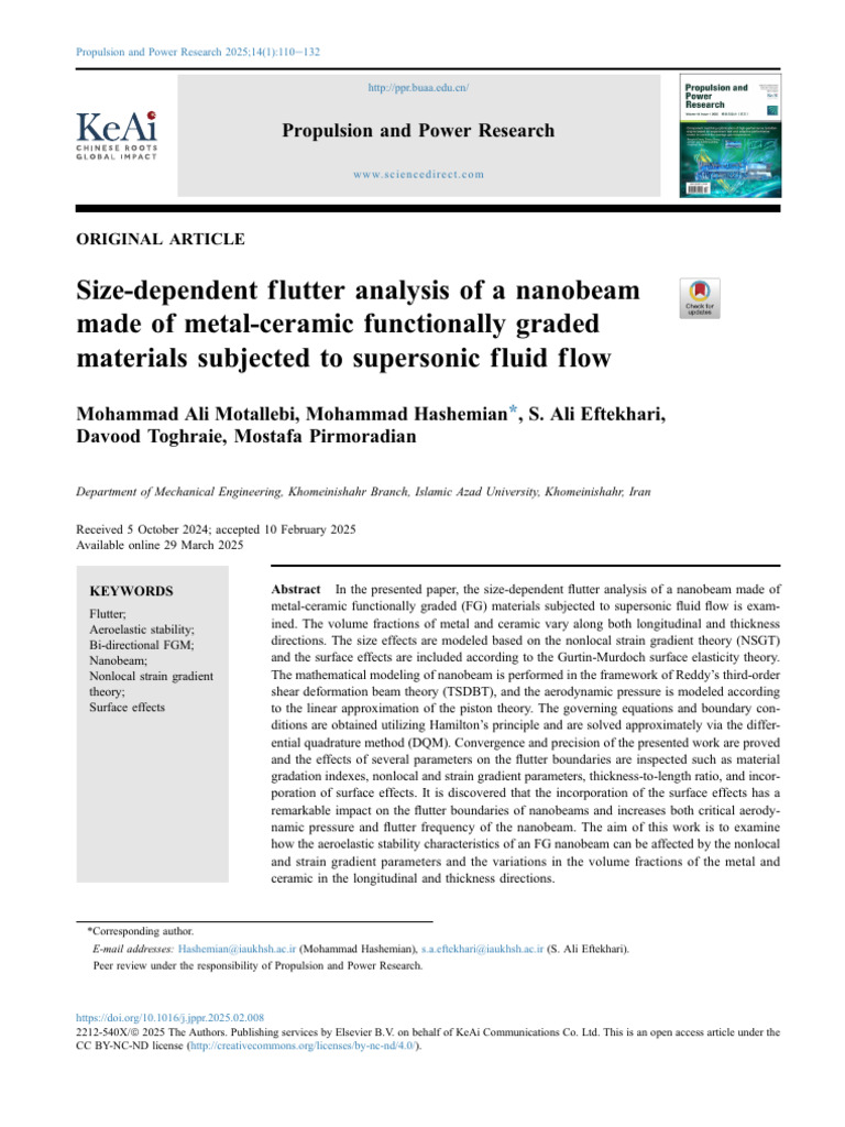 Size Dependent Flutter Analysis of A Nanobeam Made of Meta 2025 ...