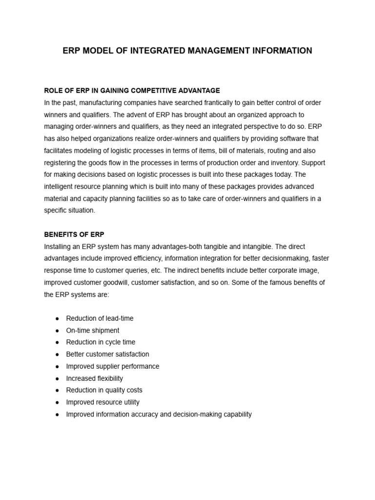 ERP for Integrated Management Success | PDF | Enterprise Resource ...