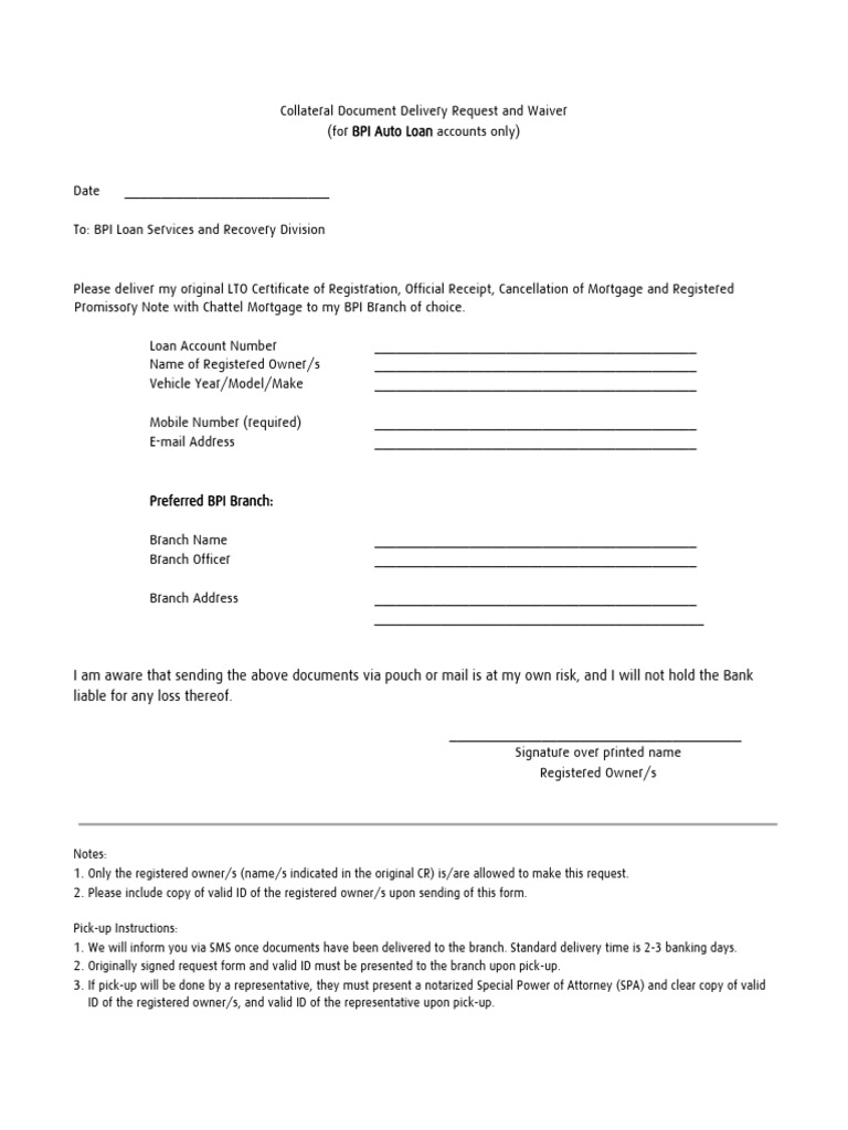 Collateral Document Delivery Request Form 2022 2 | PDF