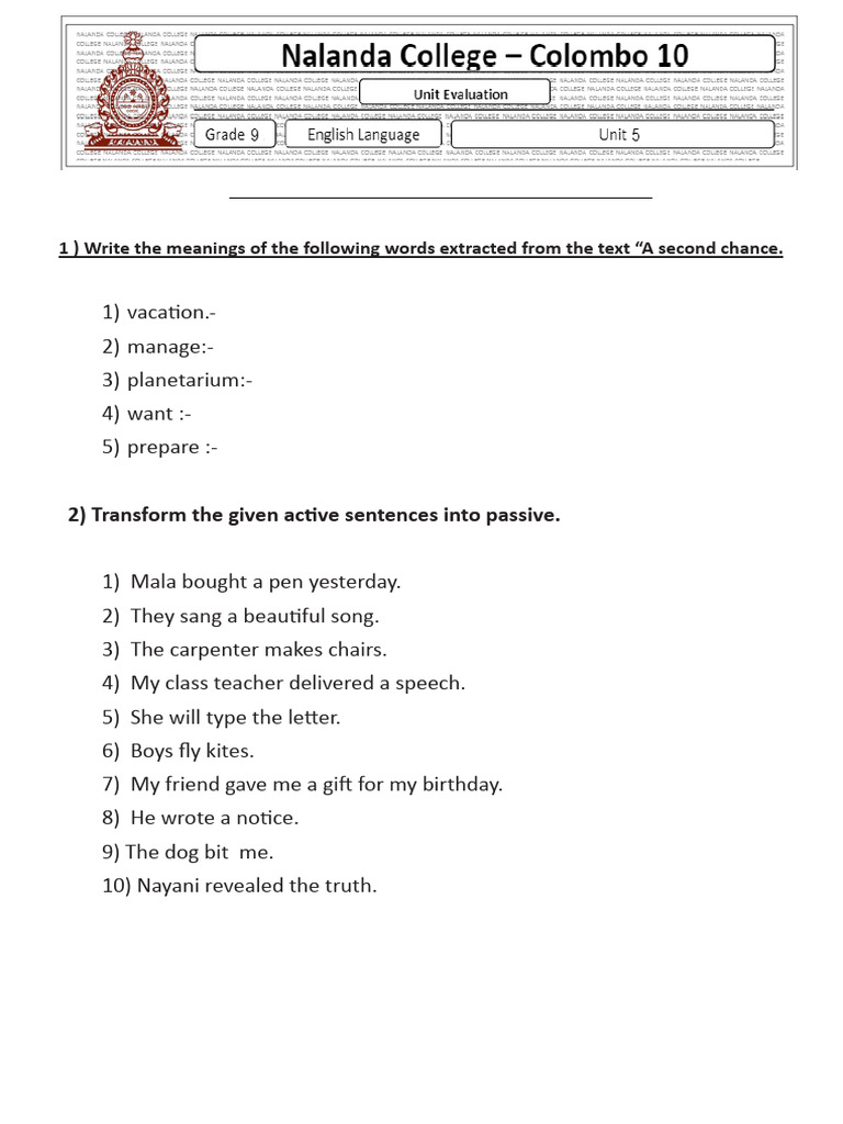 UNIT 5 english unit test | PDF