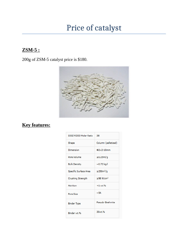 Catalyst Price List: ZSM-5 & Nano H-ZSM-5 | PDF