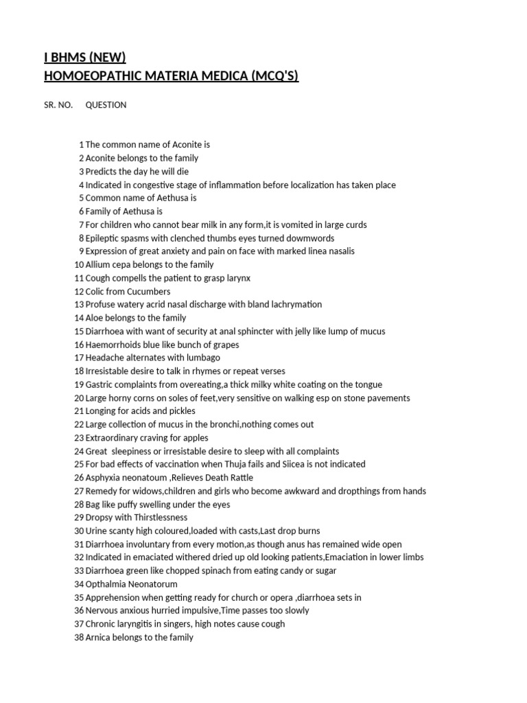 1st Bhms (New) HMM MCQ | PDF | Clinical Medicine | Diseases And Disorders