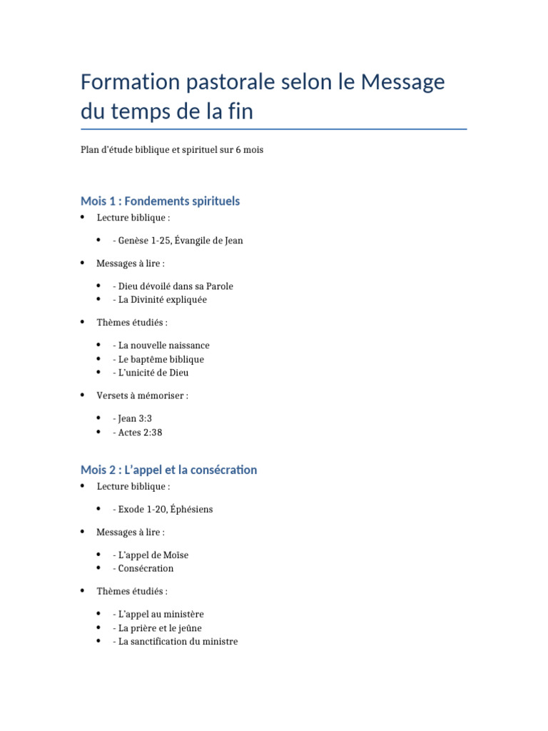 Formation pastorale et message final | PDF