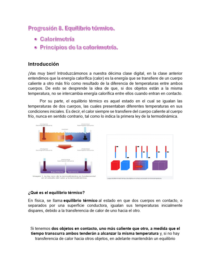 Progresión 8 Equilibrio Termico Pdf Calor Temperatura
