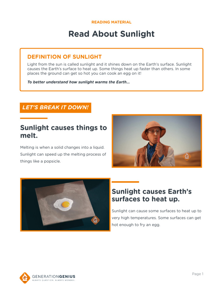 Sunlight Warms The Earth Reading Material Grades K 2 | PDF | Ice ...