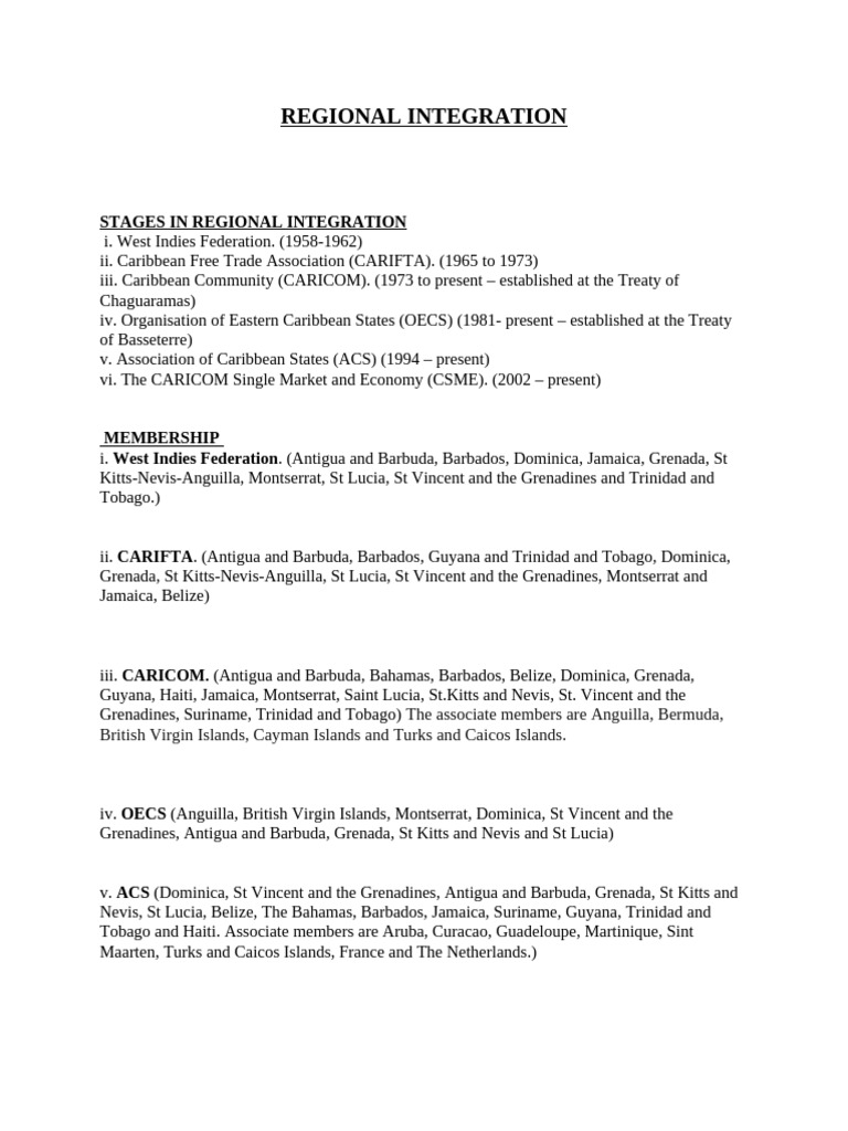 Stages in Regional Integration | PDF