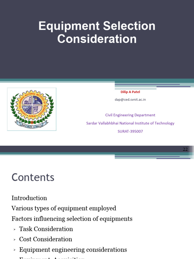 Equipment Selection Consideration | PDF