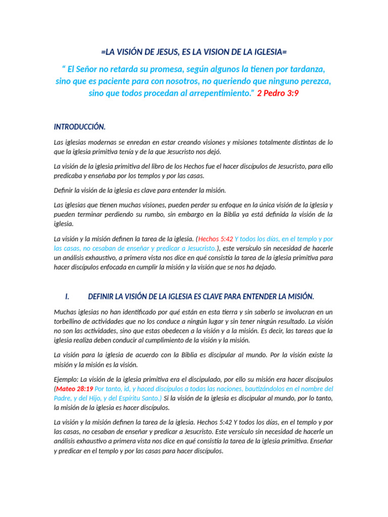 La Visión de Jesus, Es La Vision de La Iglesia | PDF | Gran comisión ...