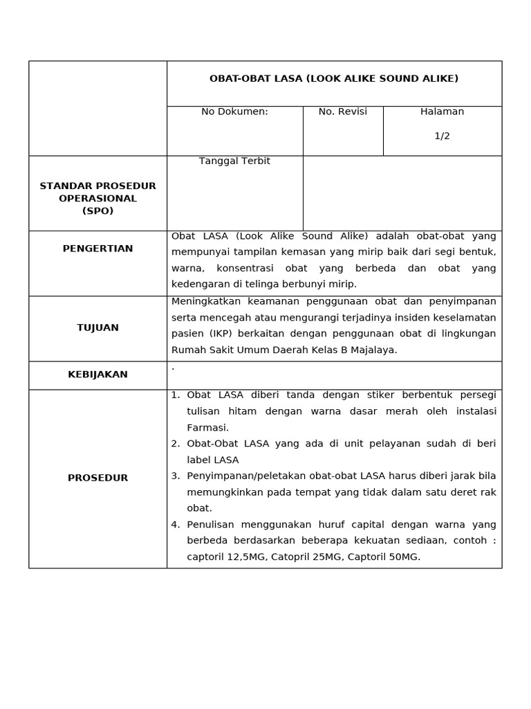 SPO Obat2 Lasa (Look Alike Sound Alike) | PDF